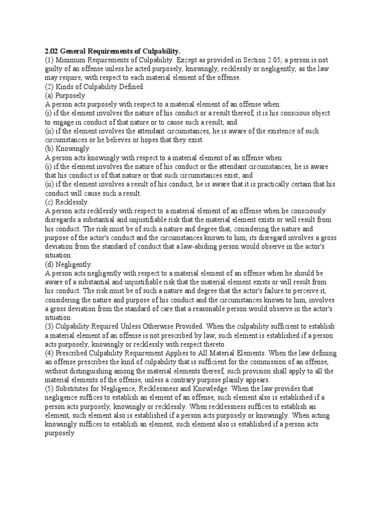 2.02 General Requirements of Culpability | PDF | Ethical Principles ...