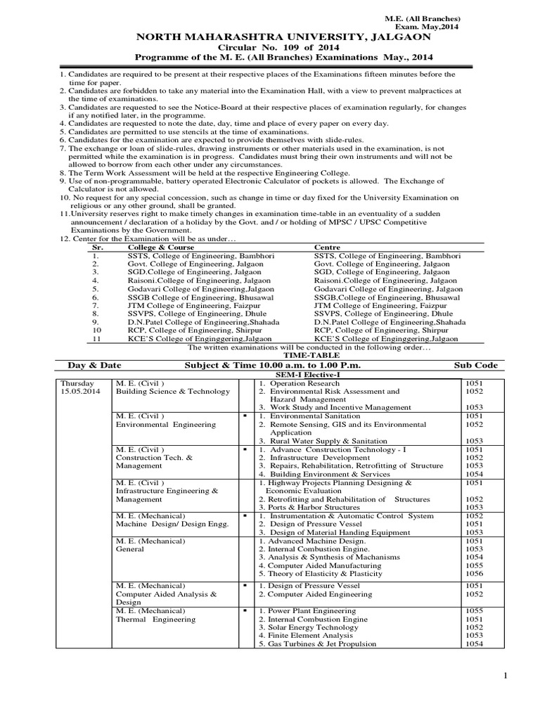 M.E. EXAM Time Table | PDF | Mechanical Engineering | Electronics