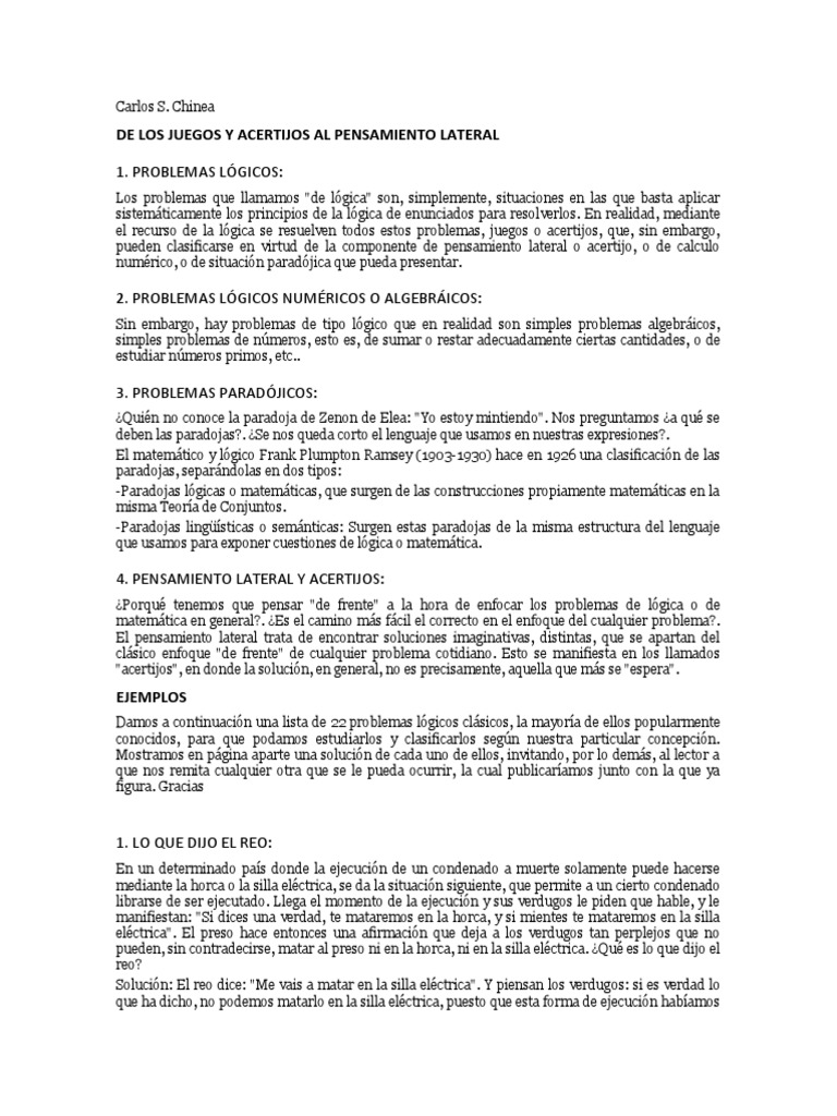 Chinea, Carlos - Pensamiento Lateral y Acertijos | PDF | Lógica | Pena ...