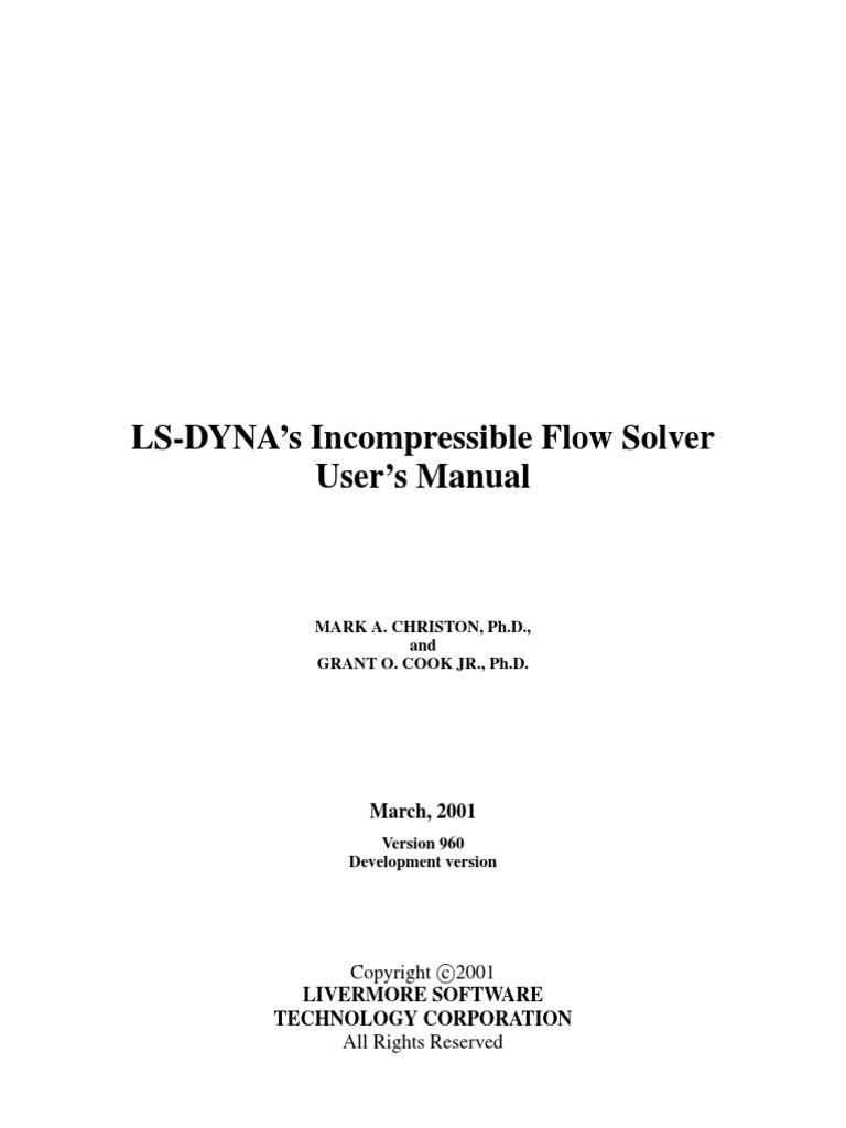 LS-DYNA's Incompressible Flow Solver User's Manual: March, 2001 | PDF