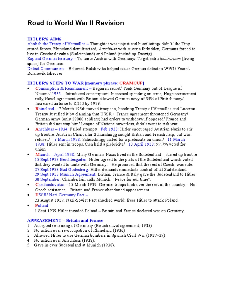 Road To WWII Revision | PDF | Nazi Germany | World War II