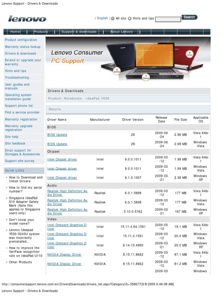 Lenovo Support - Drivers & Downloads | PDF | Windows Vista | Windows Xp