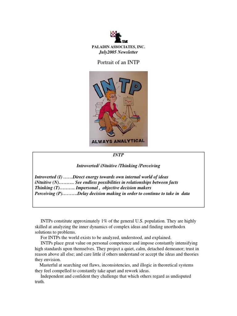 Portrait of An INTP: Paladin Associates, Inc | PDF | Psychological ...