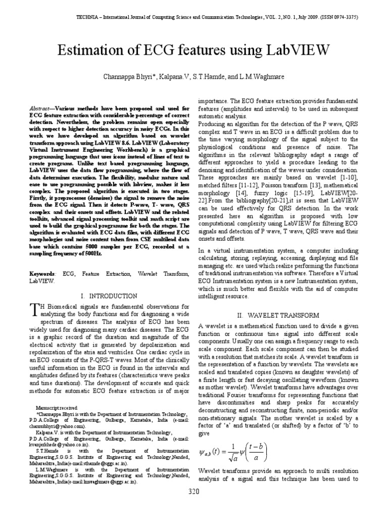 Estimation Of Ecg Features Using Labview Pdf Pdf Wavelet