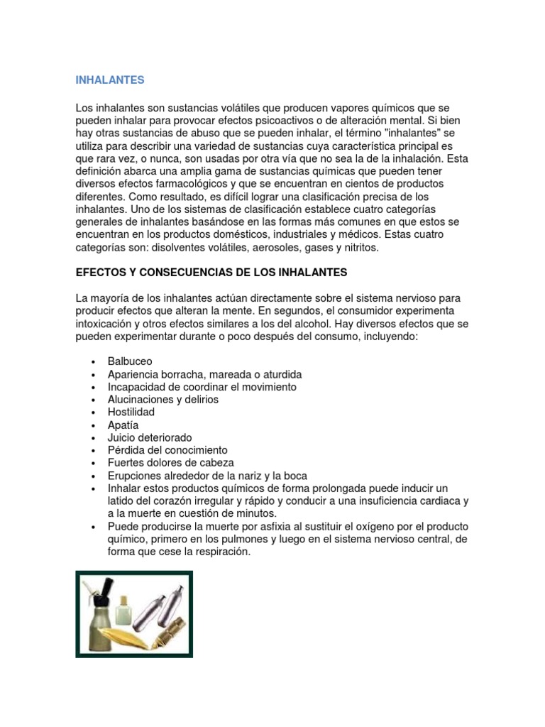 Efectos y clasificación de inhalantes | PDF | Alucinógeno | Sistema ...