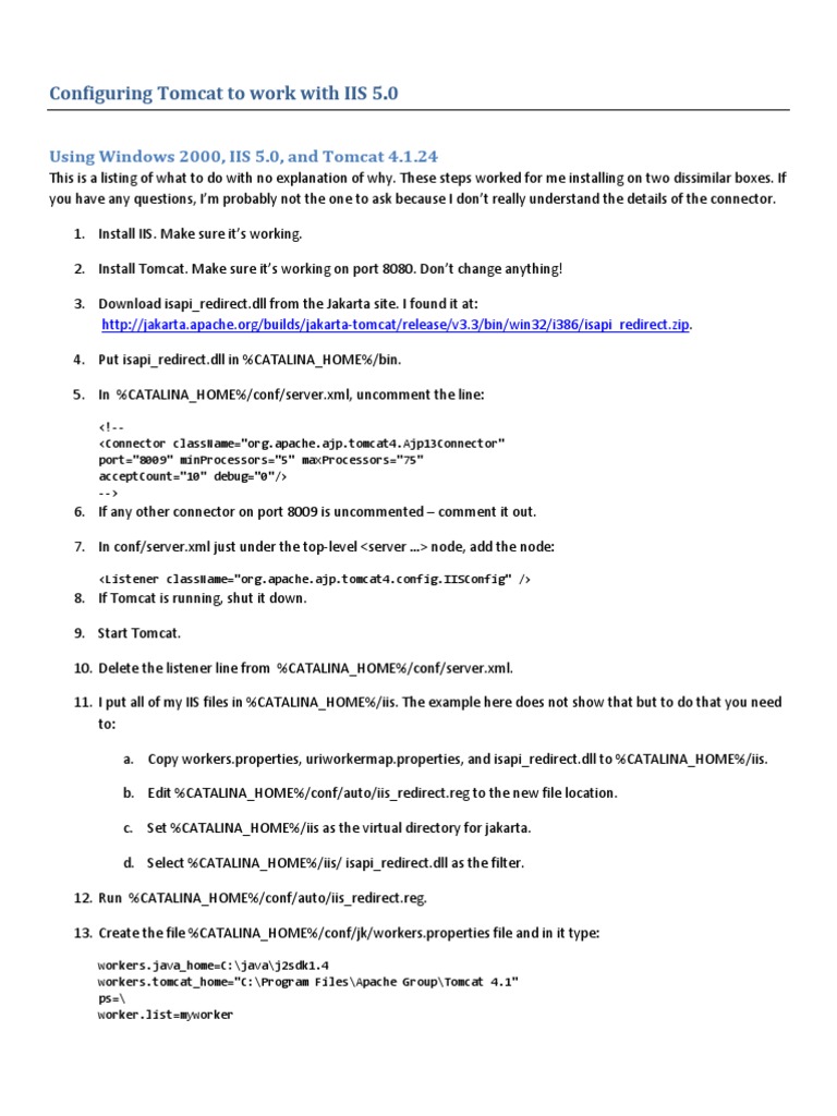 Configuring Tomcat To Work With Iis Pdf Internet Information Services Utility Software 6850