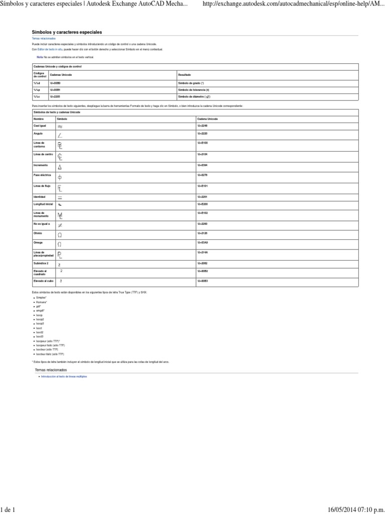 Guía de Símbolos Unicode en AutoCAD | PDF | Informática