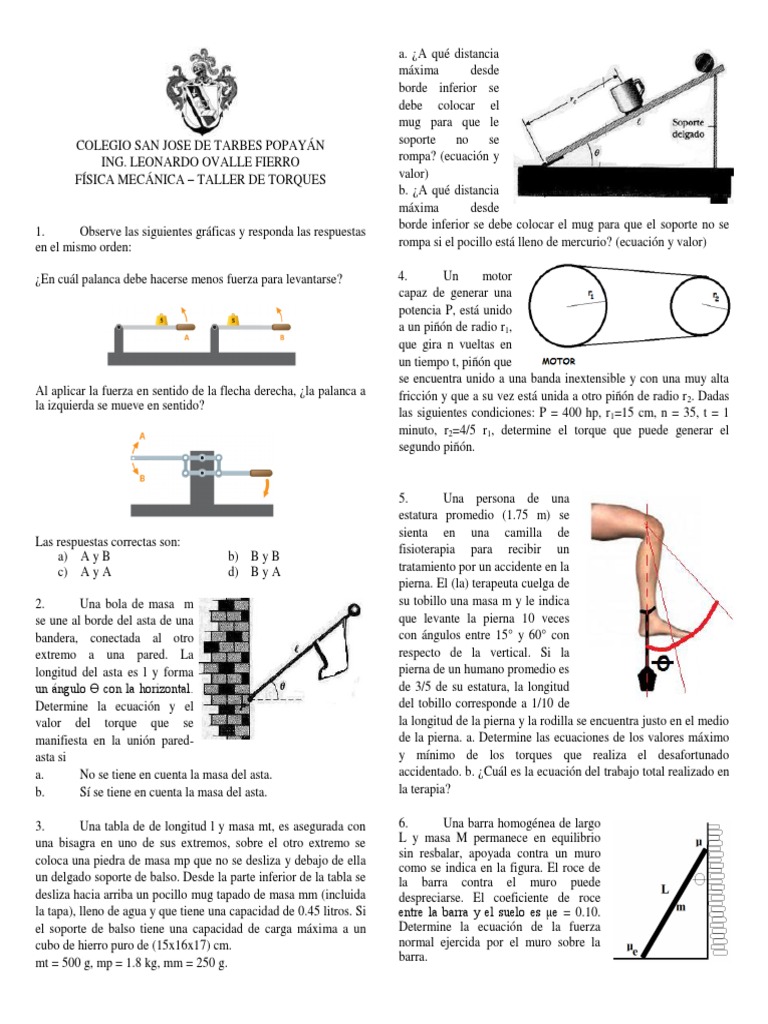 Taller Torques | PDF | Esfuerzo de torsión | Fuerza