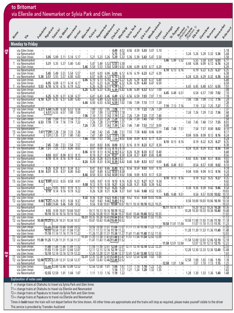 Auckland Southern Line Train Timetable Oct 2013 | PDF