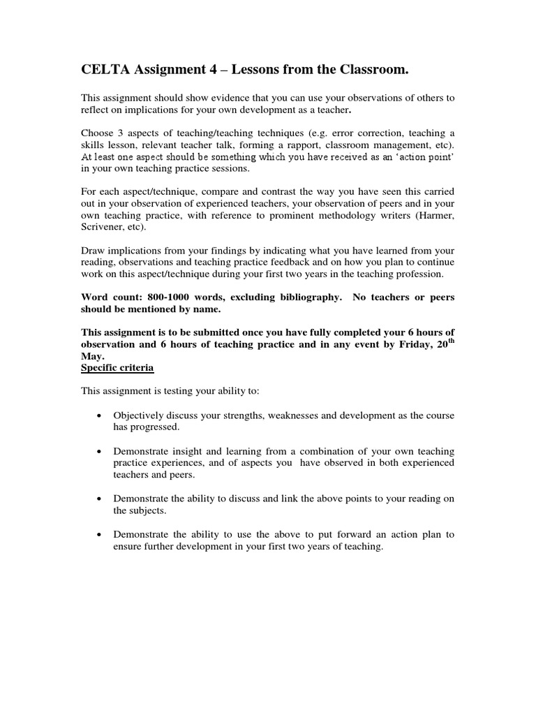 CELTA Assignment 4: Classroom Insights | PDF