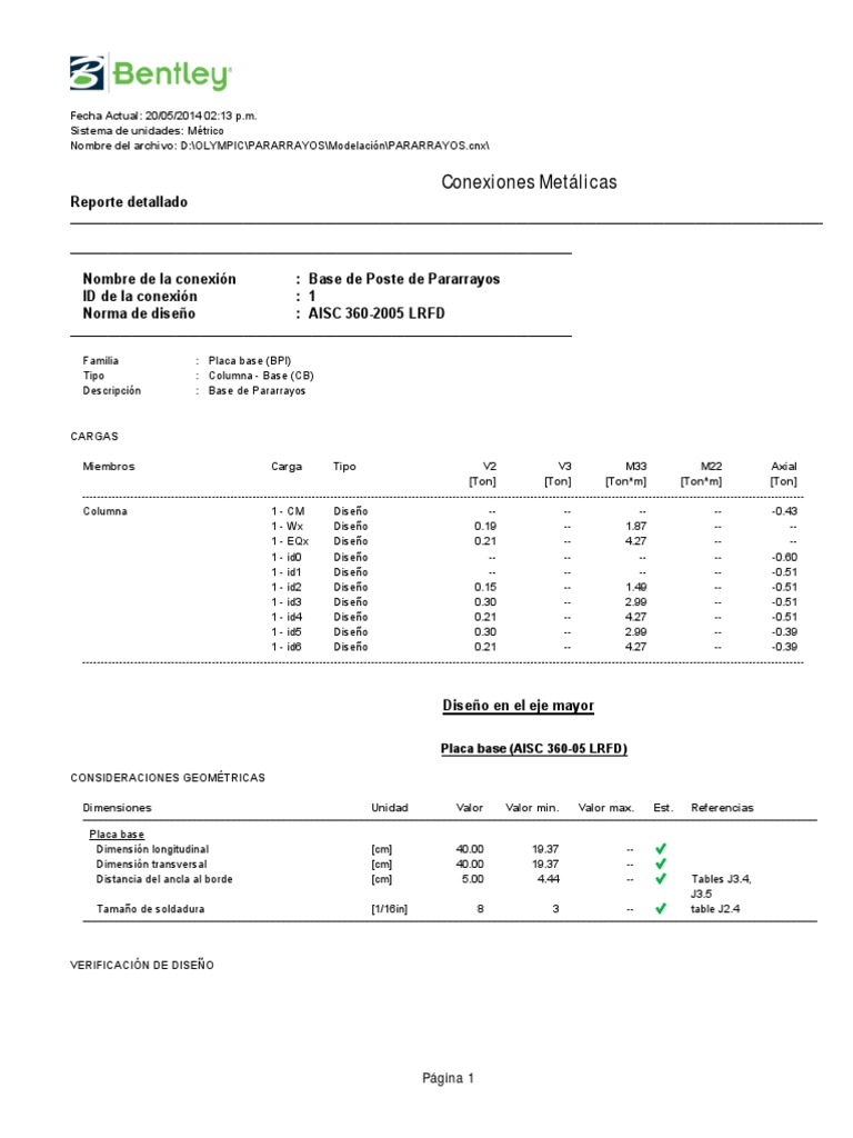 Reporte de RAM Connection Standalone V8i - Resultados | PDF | Materiales | Física Aplicada e ...