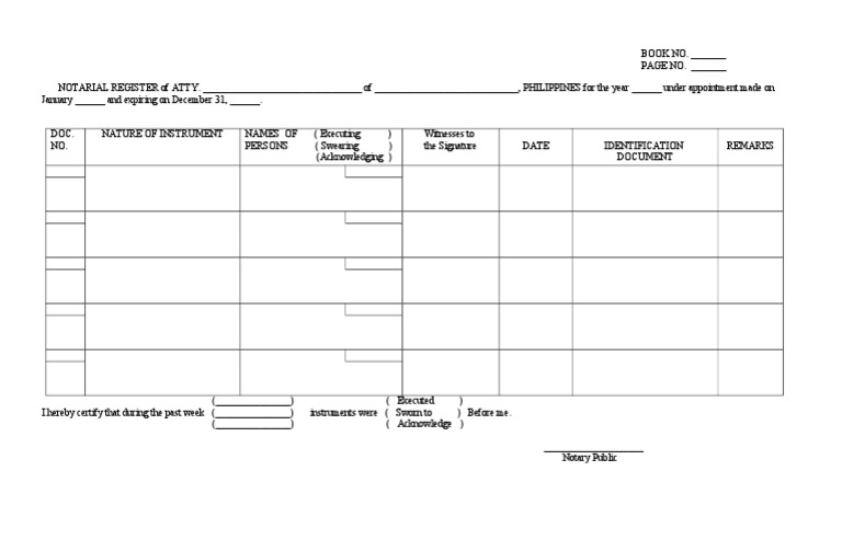 Notarial Register Format