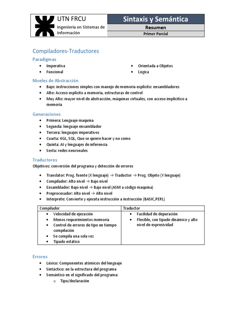 Resumen Sintaxis y Semantica | PDF | Compilador | Lenguaje de programación