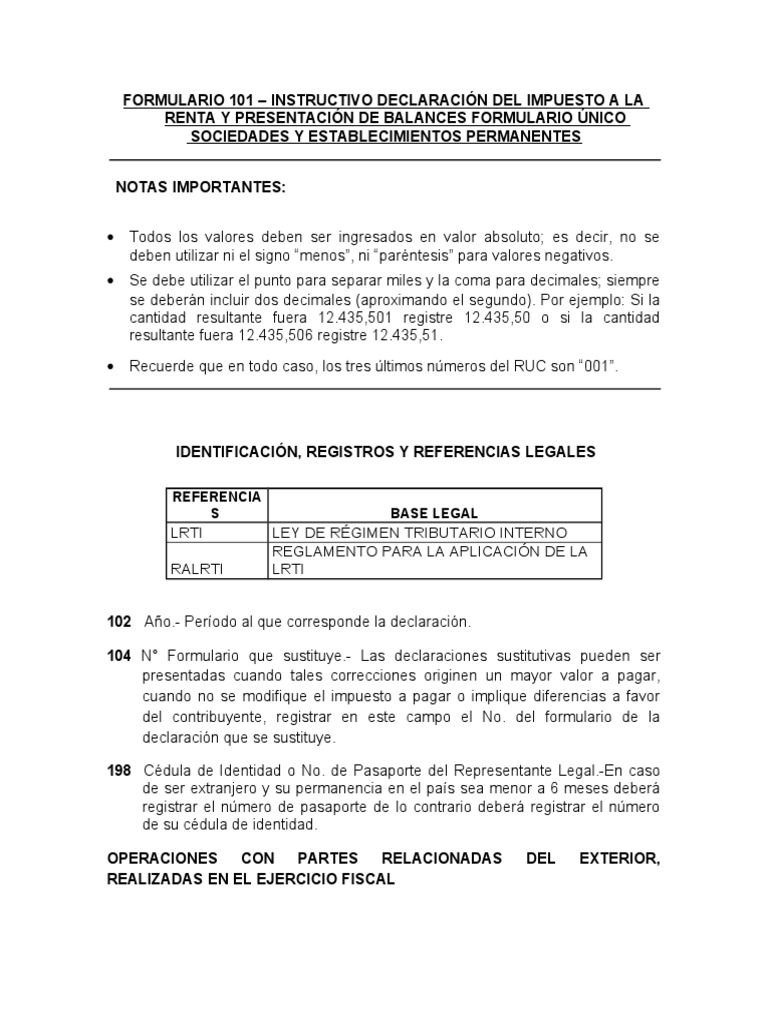 Instructivo Formulario 101 | PDF | Impuestos | Finanzas del gobierno