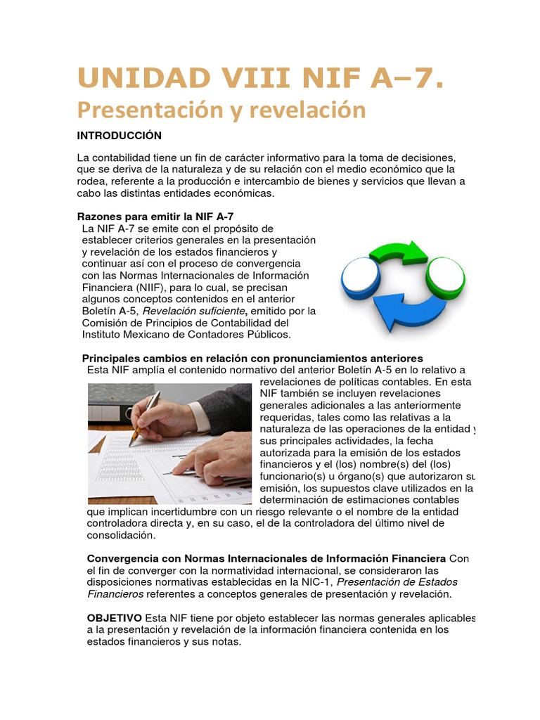 resumen nif a 7 | Estado financiero | Normas Internacionales de ...