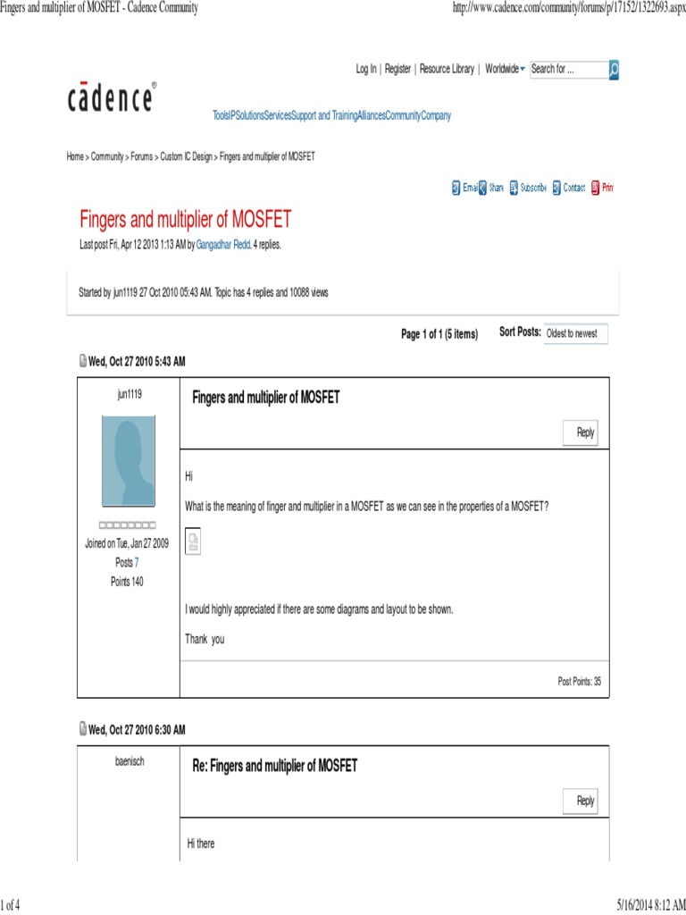 Fingers and Multiplier of MOSFET - Cadence Community | PDF | Mosfet ...