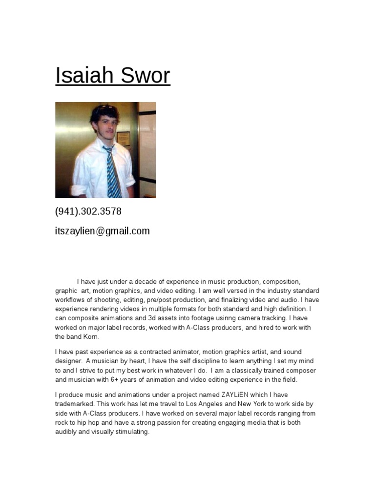 Isaiah Swor (Resume) 2 | PDF | Leisure