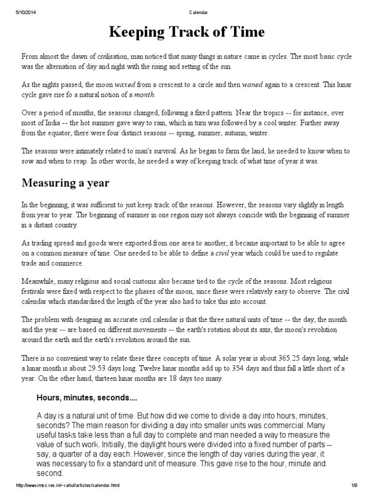 Keeping Track of Time: Measuring A Year | Download Free PDF | Calendar ...
