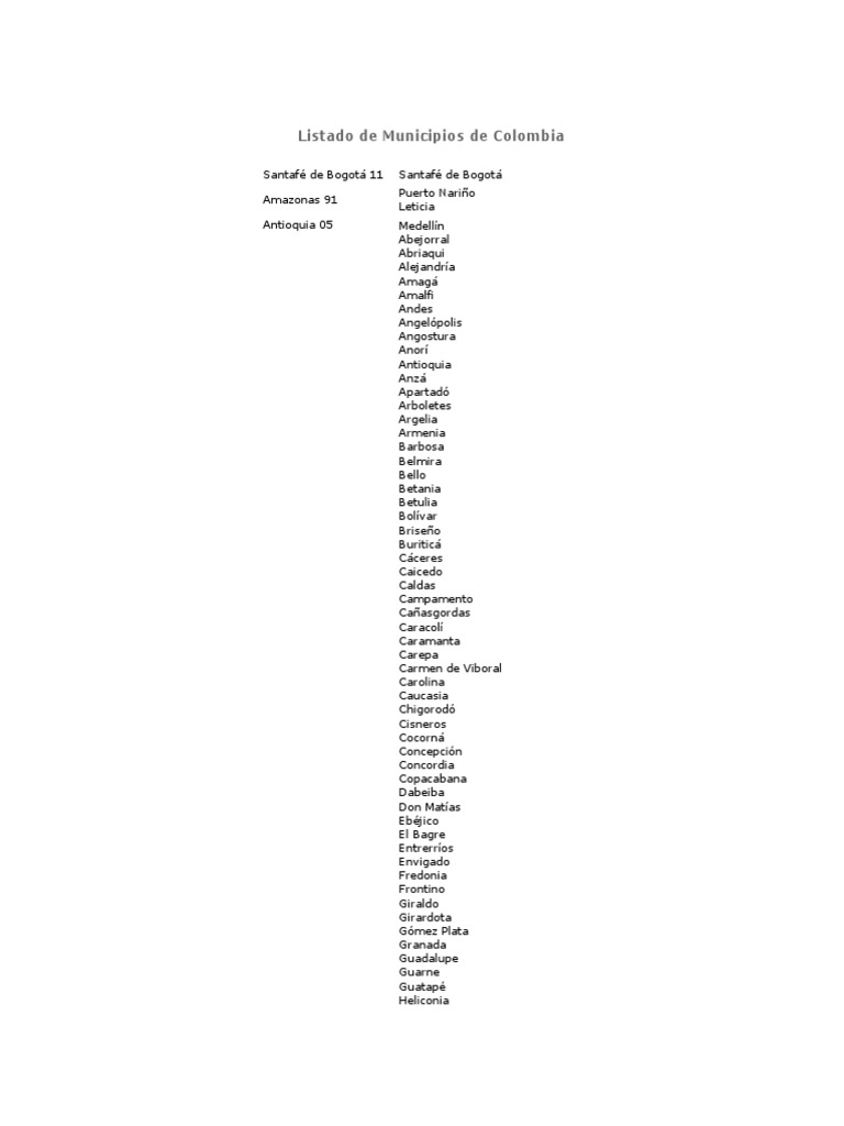 Listado de Municipios de Colombia | PDF | Colombia