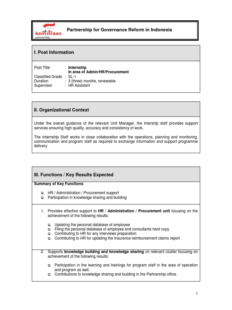 TOR - Internship HR 2014 | PDF | Human Resources | Employment