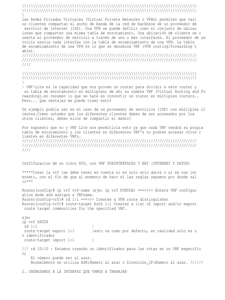 Configuracion de Router CISCO CON VRF-SUBINTERFACES-VLAN-NAT-DHCP | PDF ...