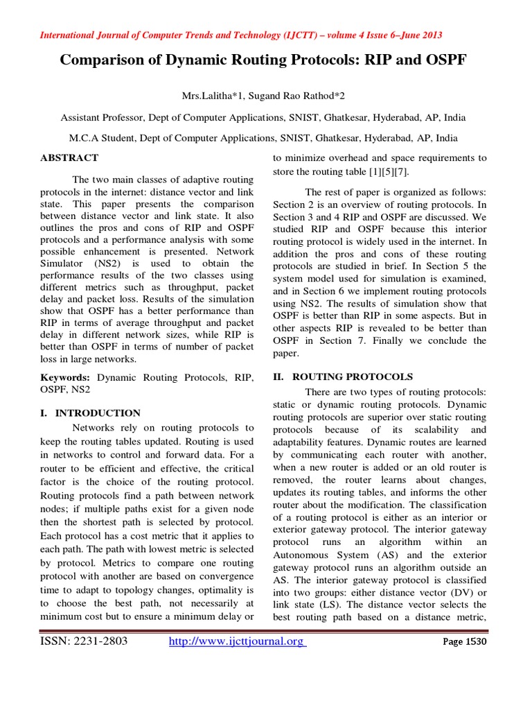 Comparison of Dynamic Routing Protocols: RIP and OSPF | PDF | Routing | Internet Protocols