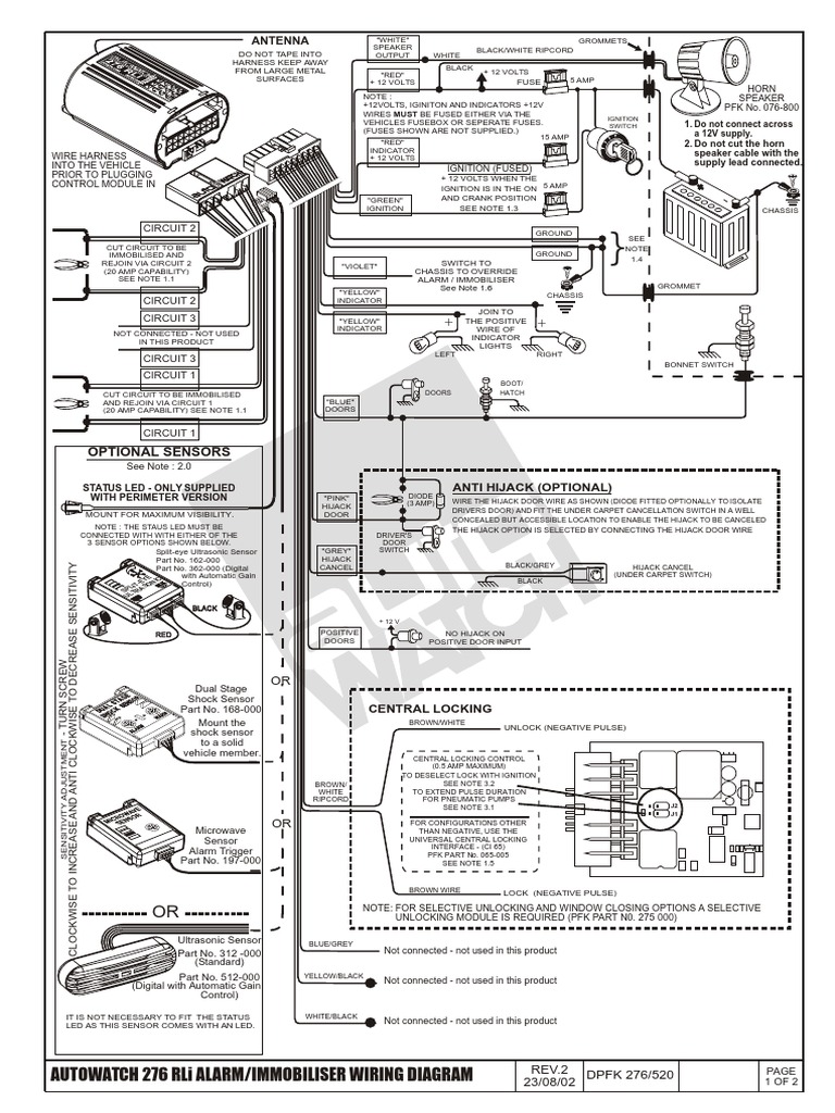 Autowatch 276 Alarm Installation | Electrical Connector | Remote Control