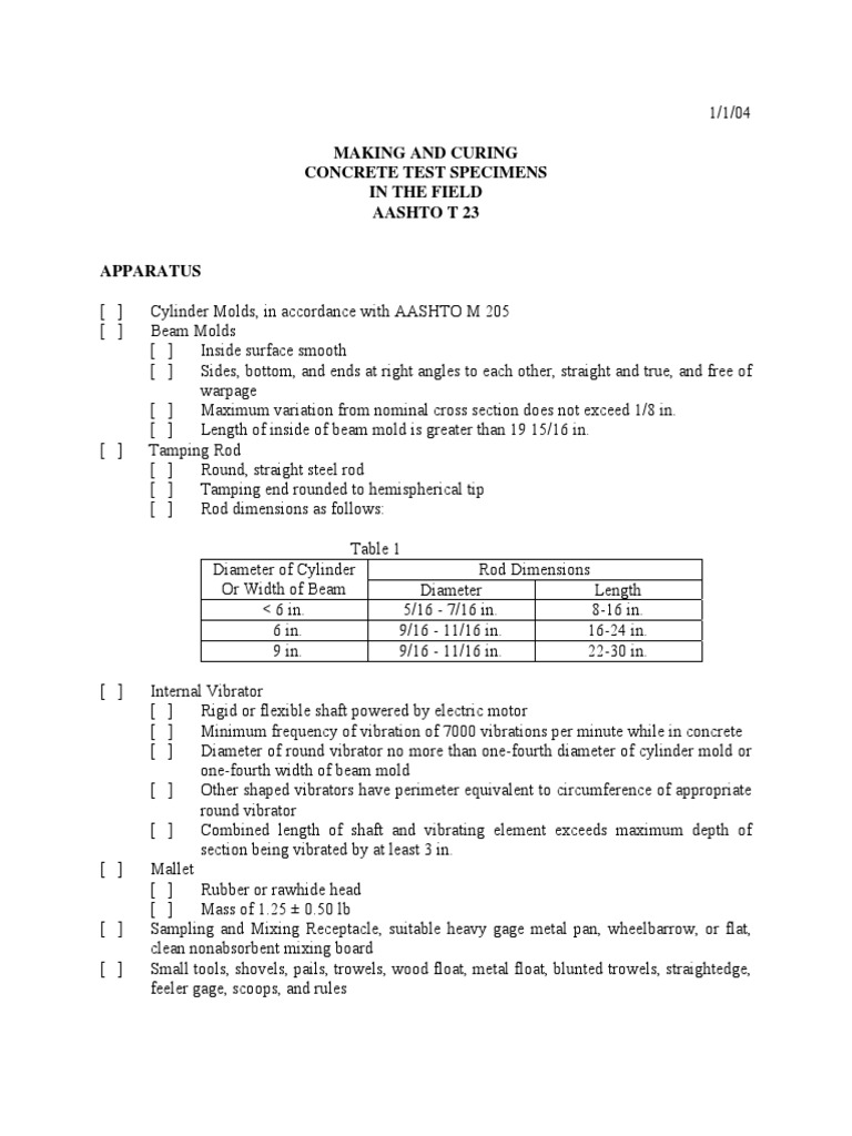 Aashto t23 Form | Concrete | Hvac