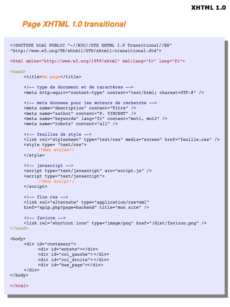 Guide sur XHTML 1.0 et CSS | PDF | XHTML | Programmation web