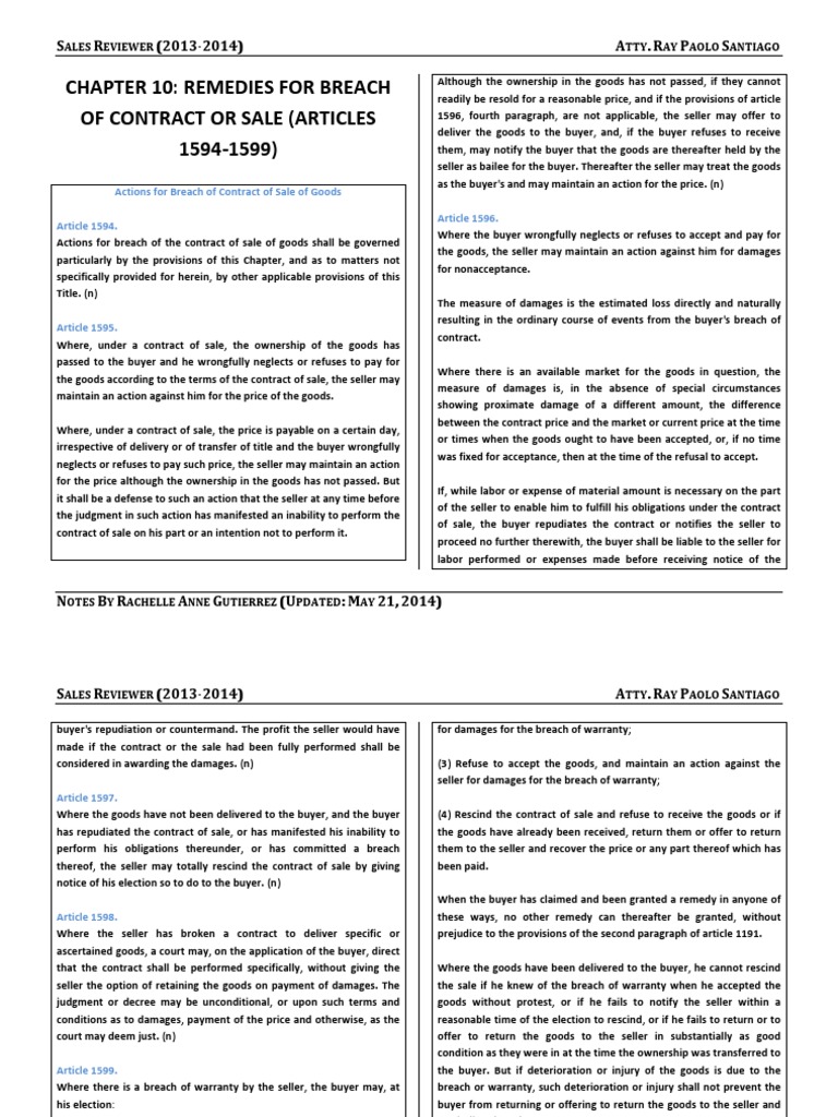 Chapter 10. Remedies of Parties | PDF | Breach Of Contract | Damages