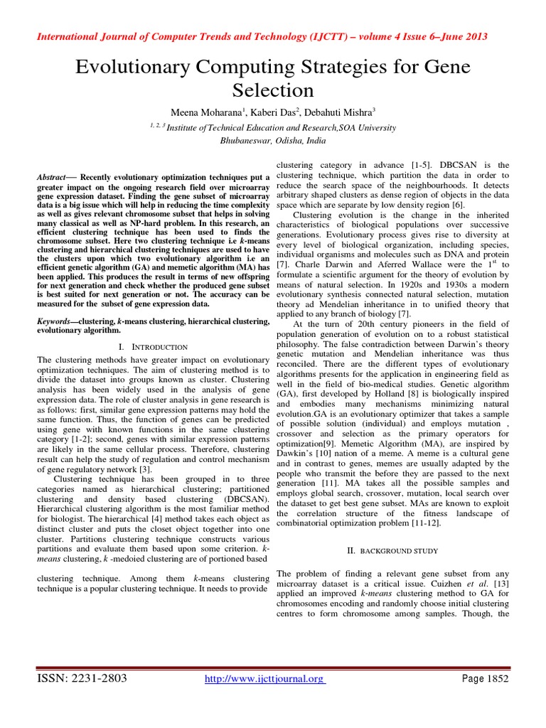 Evolutionary Computing Strategies For Gene Selection | PDF | Cluster ...