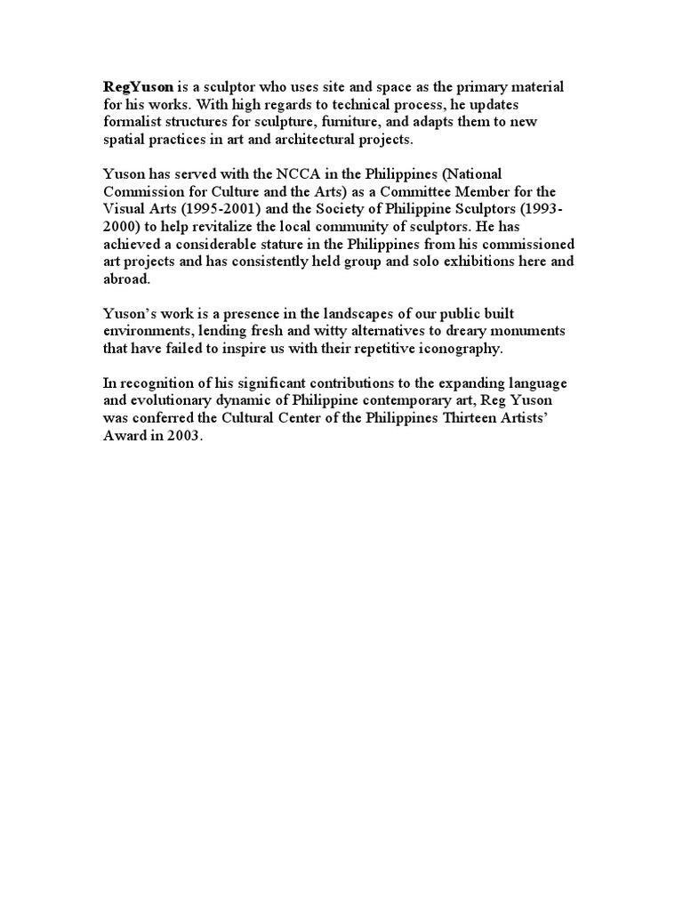 Reg Yuson - Brief Profile | PDF