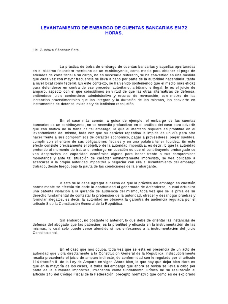 Levantamiento de Embargo de Cuentas Bancarias en 72 Horas | Ley común ...