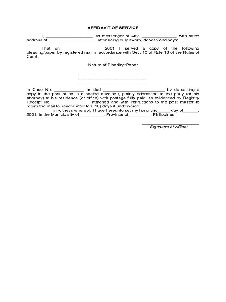 Affidavit of Service Template | PDF