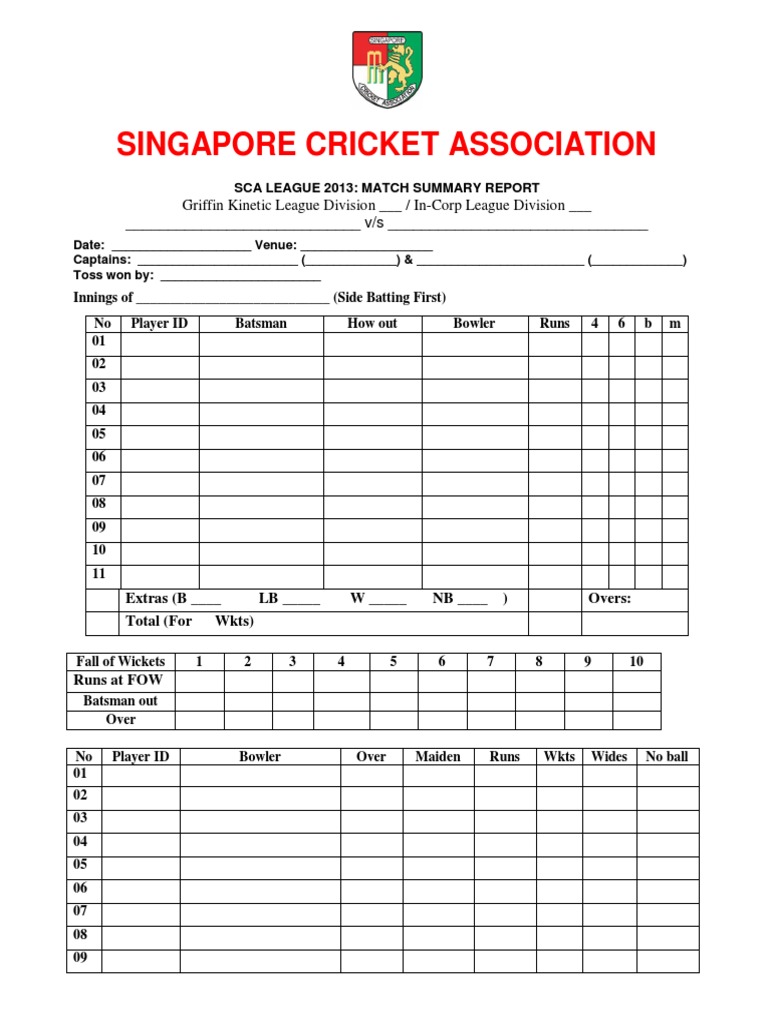 SCA League 2013 Match Summary Report | PDF | Sports & Recreation