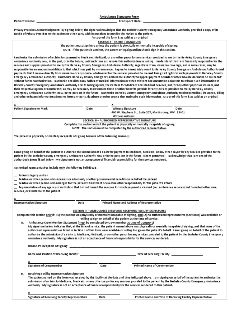 Ambulance Signature Form | Medicare (United States) | Medicaid
