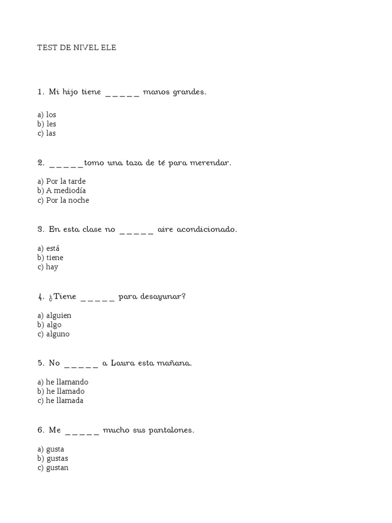 Test de Nivel de Español ELE | PDF