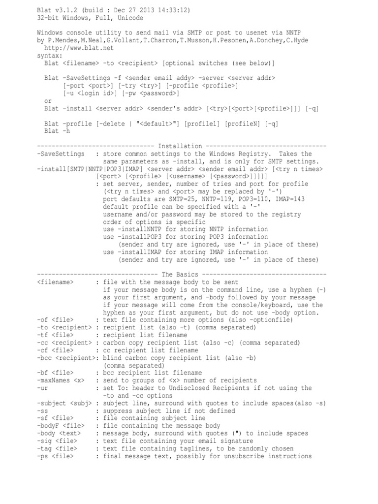 Blat Syntax | PDF | Email | Computer Data