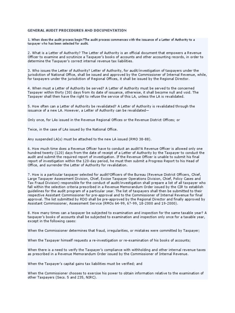 General Audit Procedures and Documentation-Bir | PDF | Withholding Tax ...