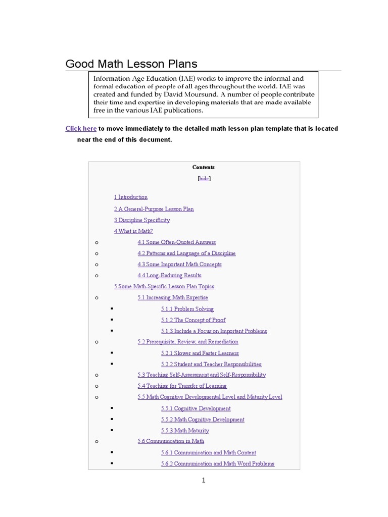 Good Math Lesson Plans | PDF | Teaching Mathematics | Lesson Plan