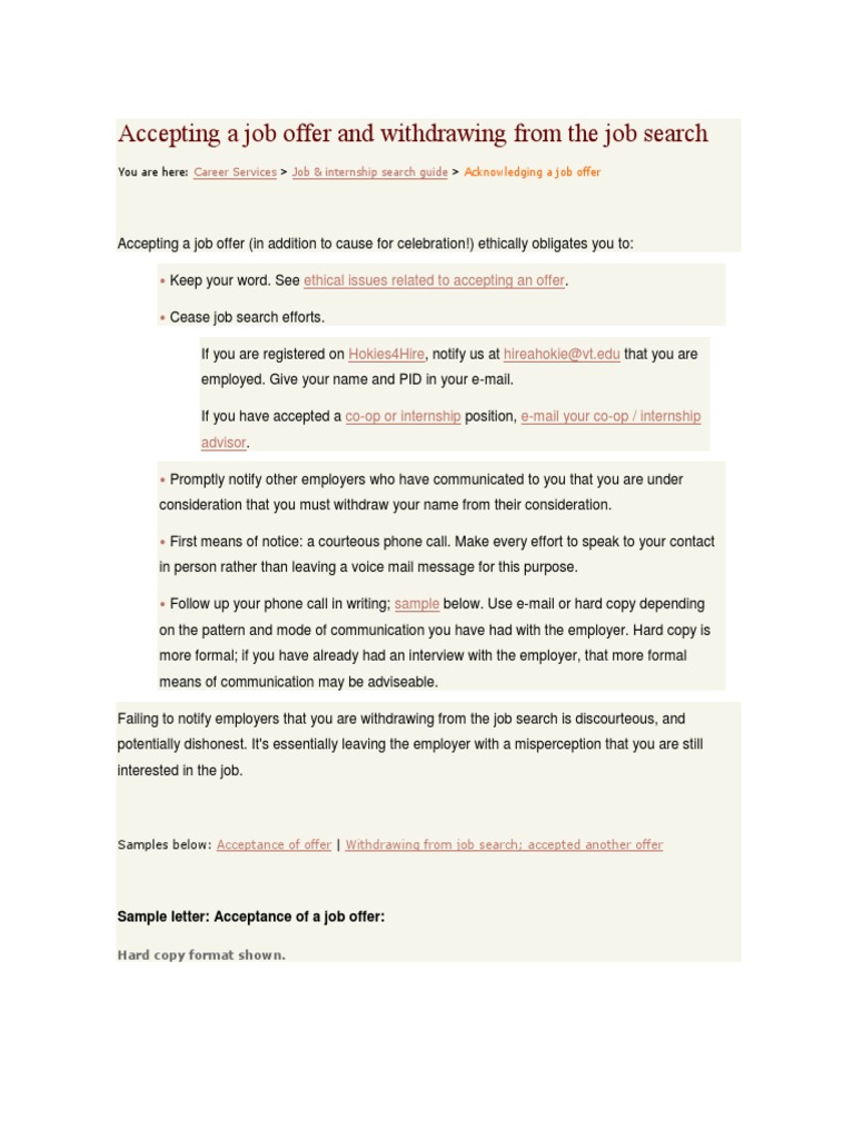 Accepting A Job Offer and Withdrawing From The Job Search | Download ...