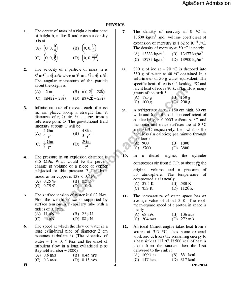 BCECE 2014 Physics Question Paper | PDF | Lens (Optics) | Wavelength