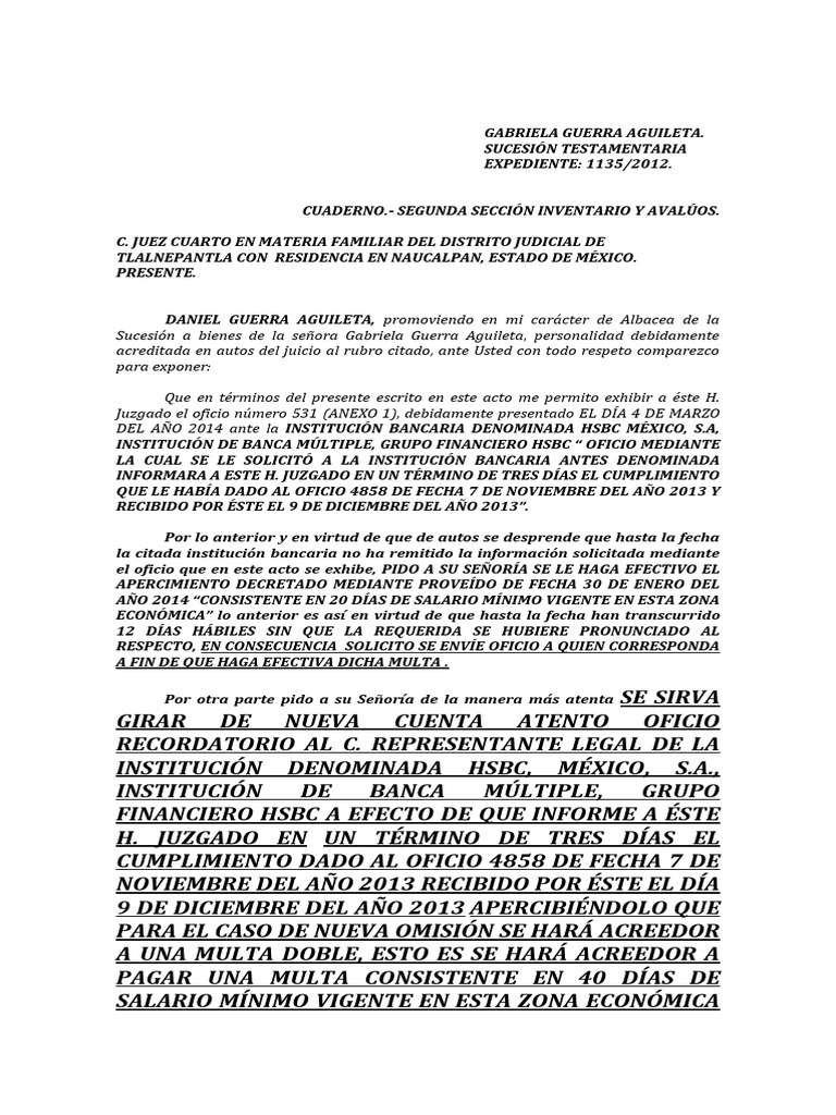 Exhibe Oficio y Solicita Se Gire de Nueva Cuenta. | PDF | Hsbc | Bancos