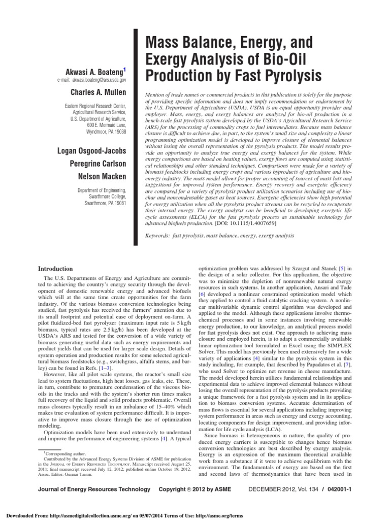 Mass and Energy Balance | PDF | Exergy | Biomass