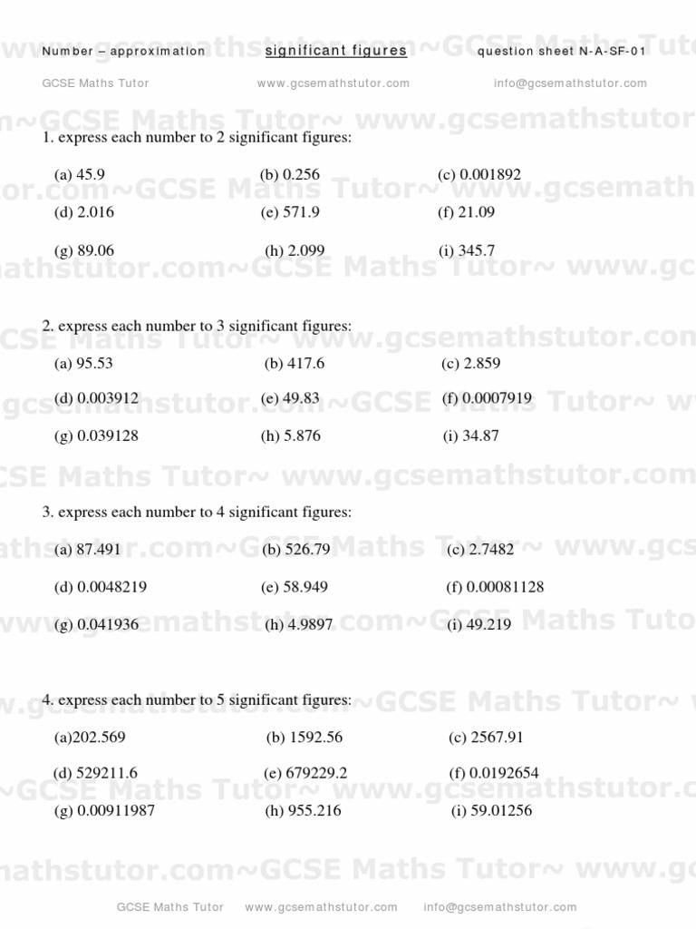 Significant Figures Worksheet #01, Approximation From GCSE Maths Tutor | PDF | Worksheet ...
