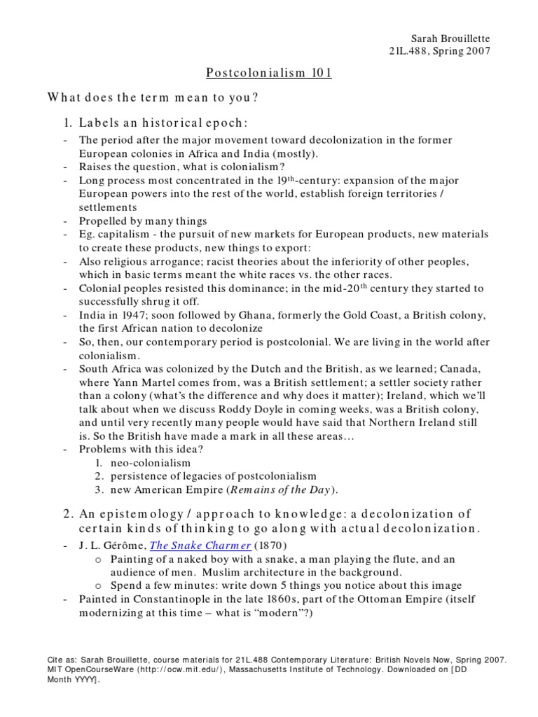 Postcolonialism PDF | PDF | Postcolonialism | Colonialism