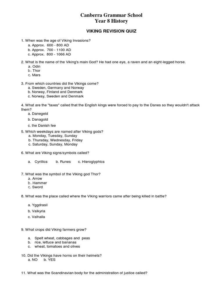 Viking Revision Quiz | PDF | Vikings | Denmark