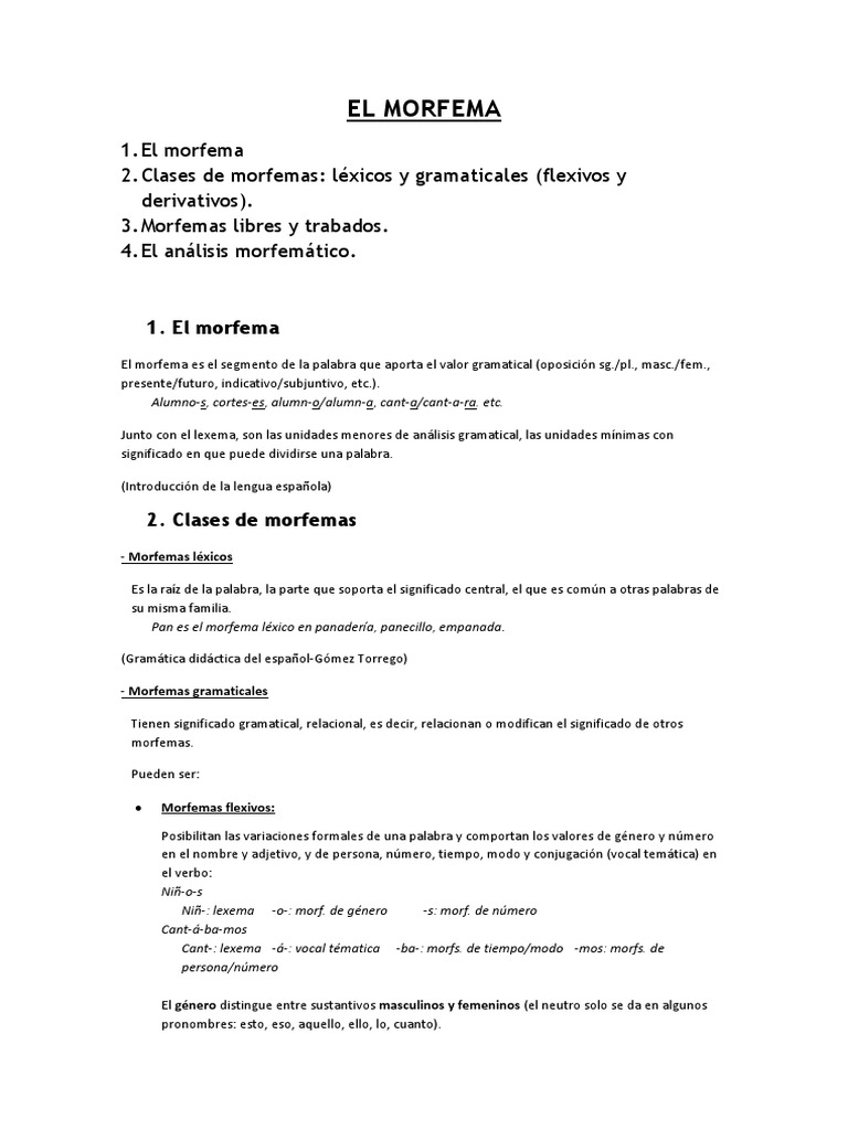 El Morfema | PDF | Numero Gramatical | Palabra
