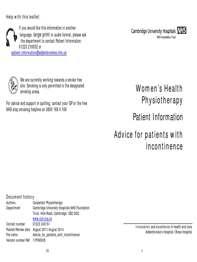 Incontinence Management Guide for Patients | PDF | Urinary Incontinence ...