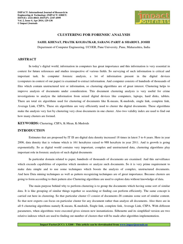 Eng-Clustering For Forensic Analysis-Pratik Abhay Kolhatkar | PDF | Cluster Analysis ...
